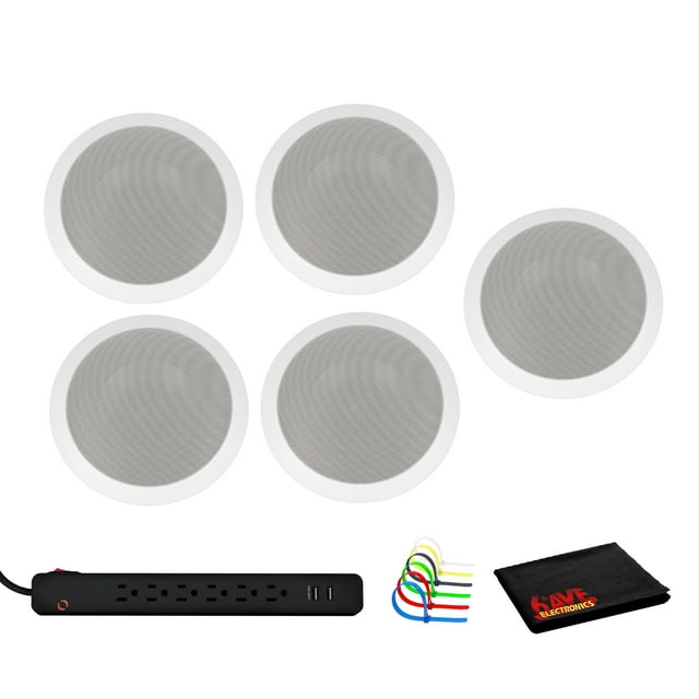 5x Polk Audio RC60i Two-Way In-Ceiling Speaker Bundle Including: Surge ...