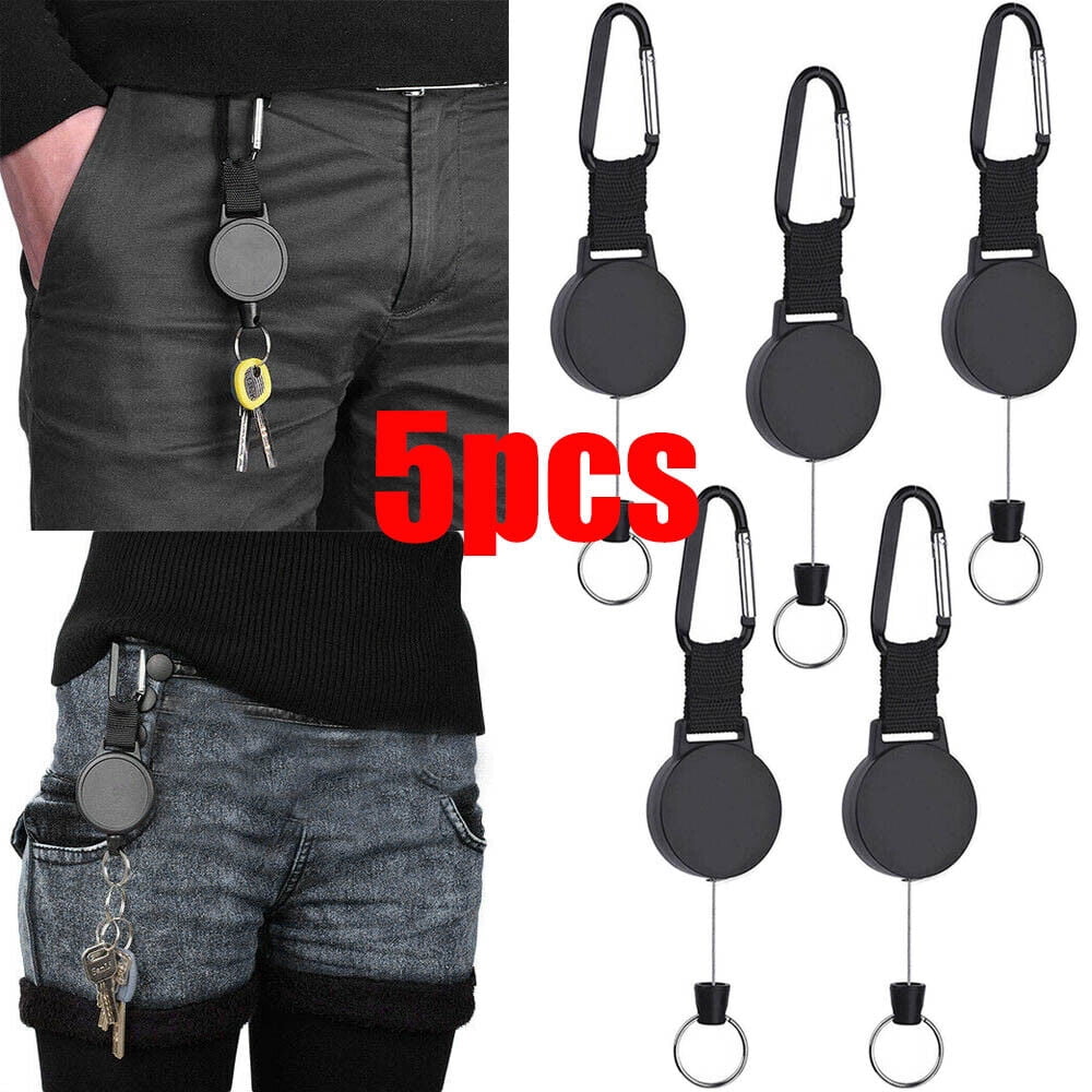 5x Retractable Key Tool Reel Holder Steel Clip Chain Belt Heavy Duty ...