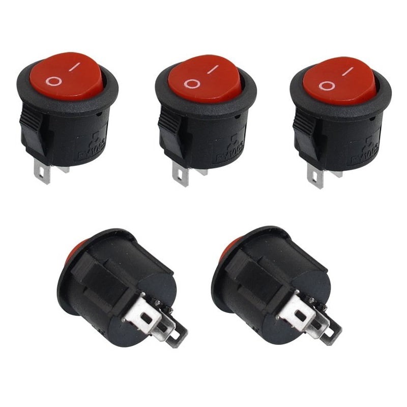 5x SPDT ON/OFF Red Round Rocker Switch 2-Pin 12V DC, AC 6A/125V 3A/250V ...