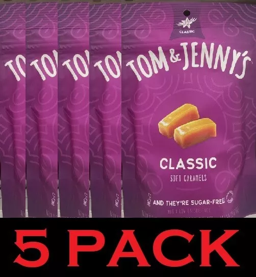 5x Tom & Jenny's SUGAR FREE Classic Soft Caramels Candy 2.9 oz Bag - 5 ...