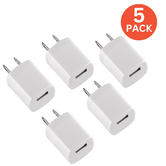 Qixxronics 5x USB Charger Cube, Wall USB Adapter, 5 Pack, Glossy White ...