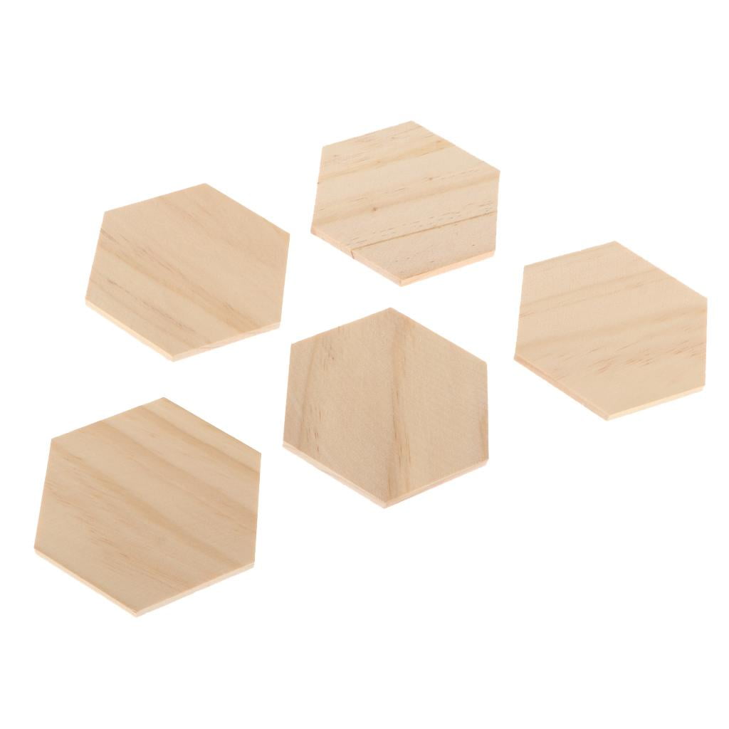 5x Unfinished Hexagon Wood Pieces for DIY Engraving Carving Crafting ...