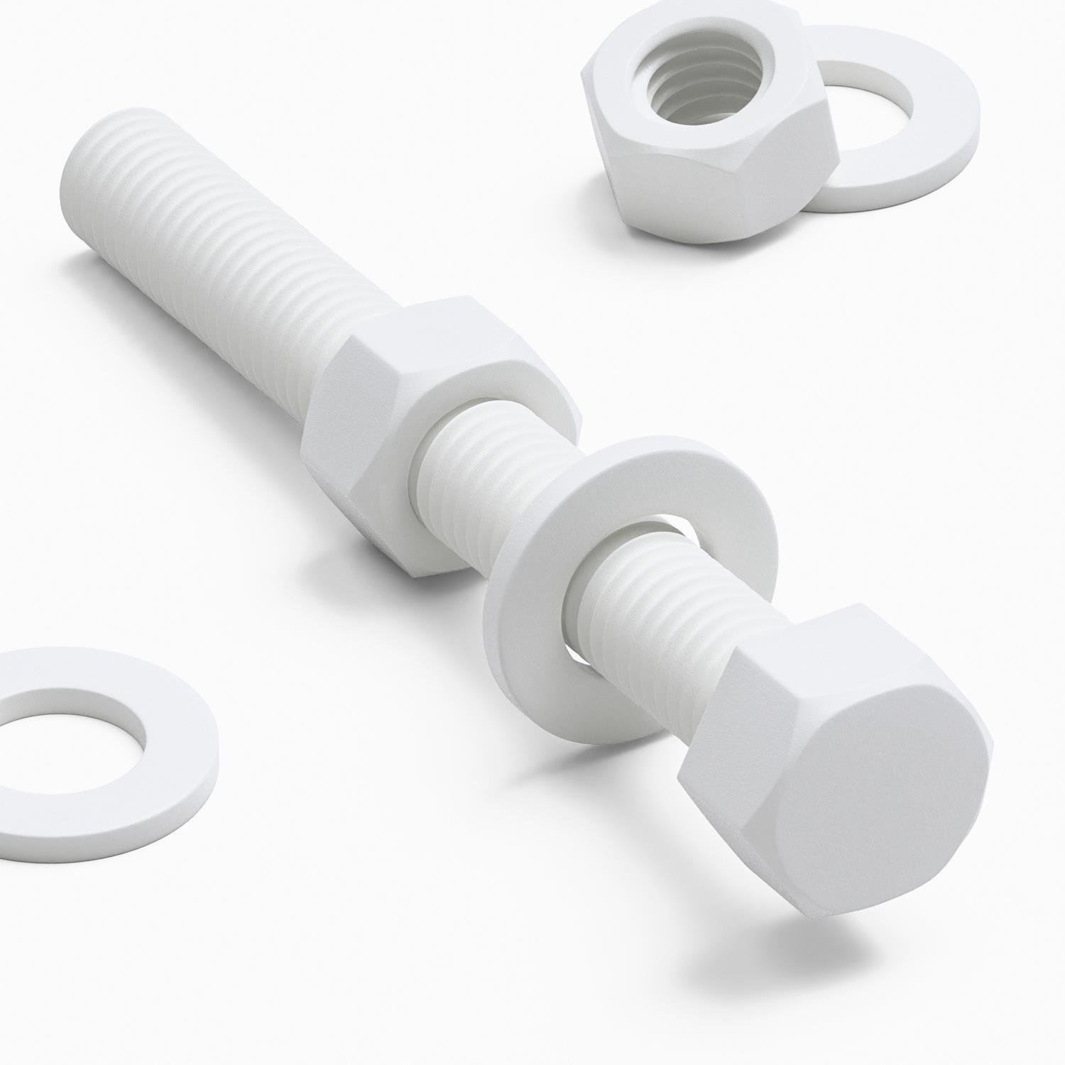 5x White Hexagon Head Screws Polypropylene (PP) Plastic Nuts, Washers ...