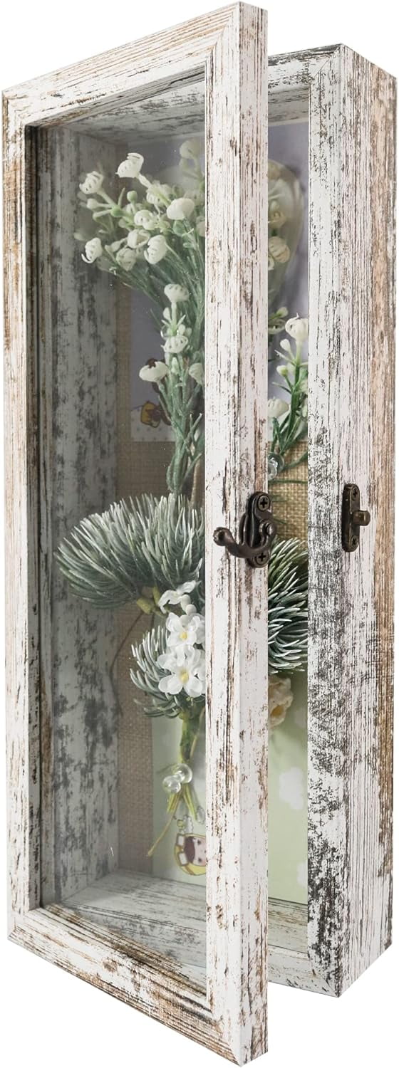 5x12.5 Wood Shadow Box Frame Glass Door Display Case with Linen Back ...