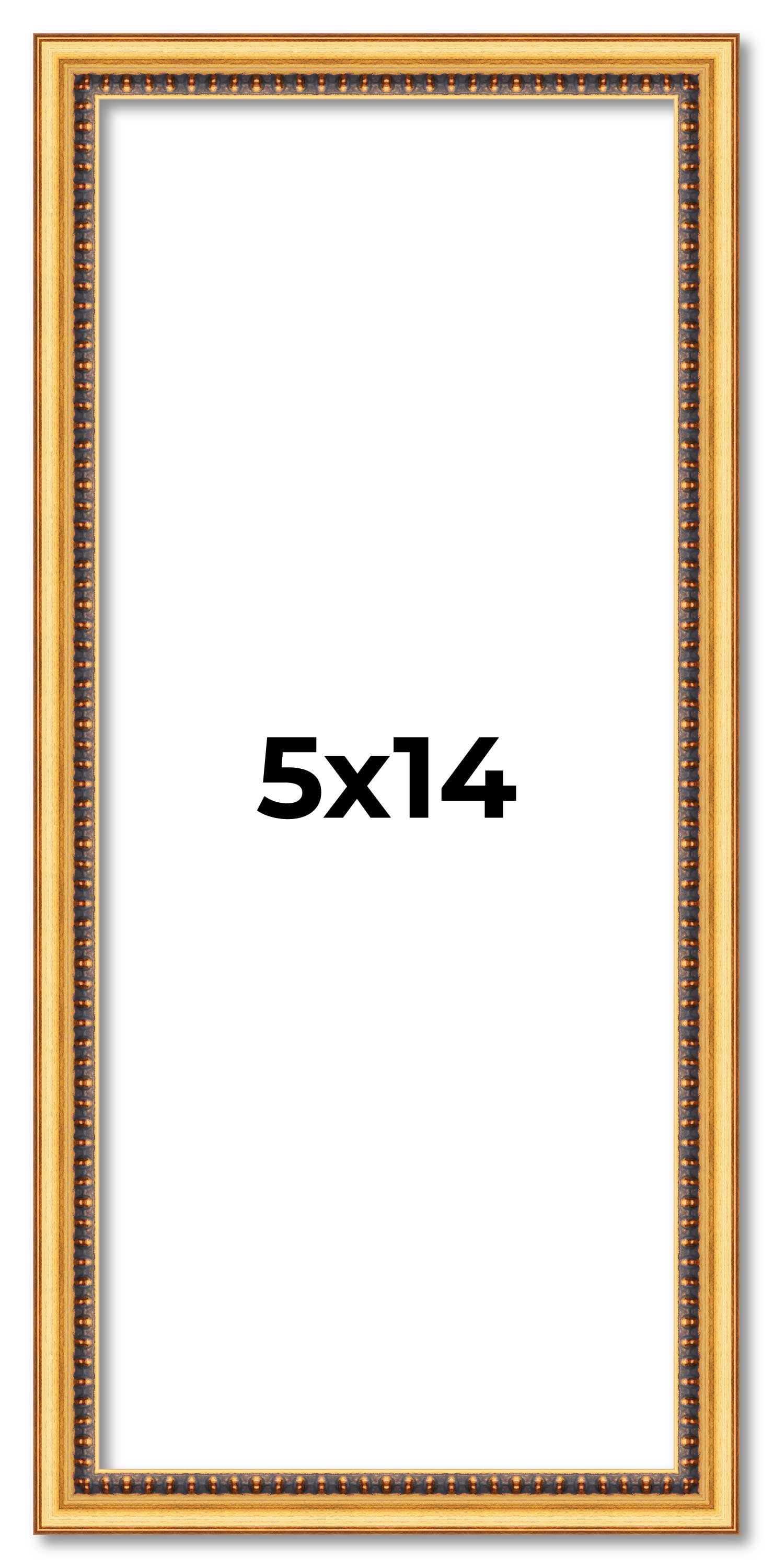 5x14 Frame Beaded Gold Solid Wood Picture Frame | 0.75 Inches Moulding ...