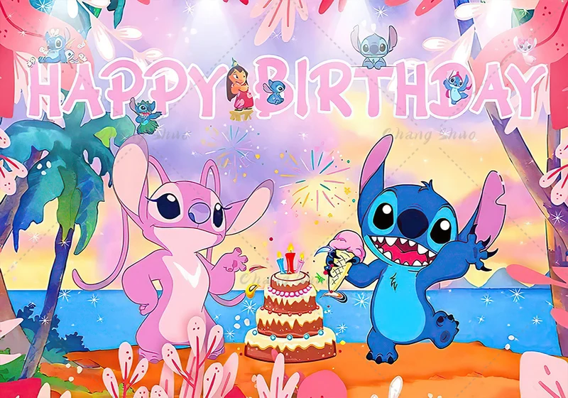 5x3.3FT Cartoon Stitch Backdrop Banner Baby Shower Children's Birthday ...