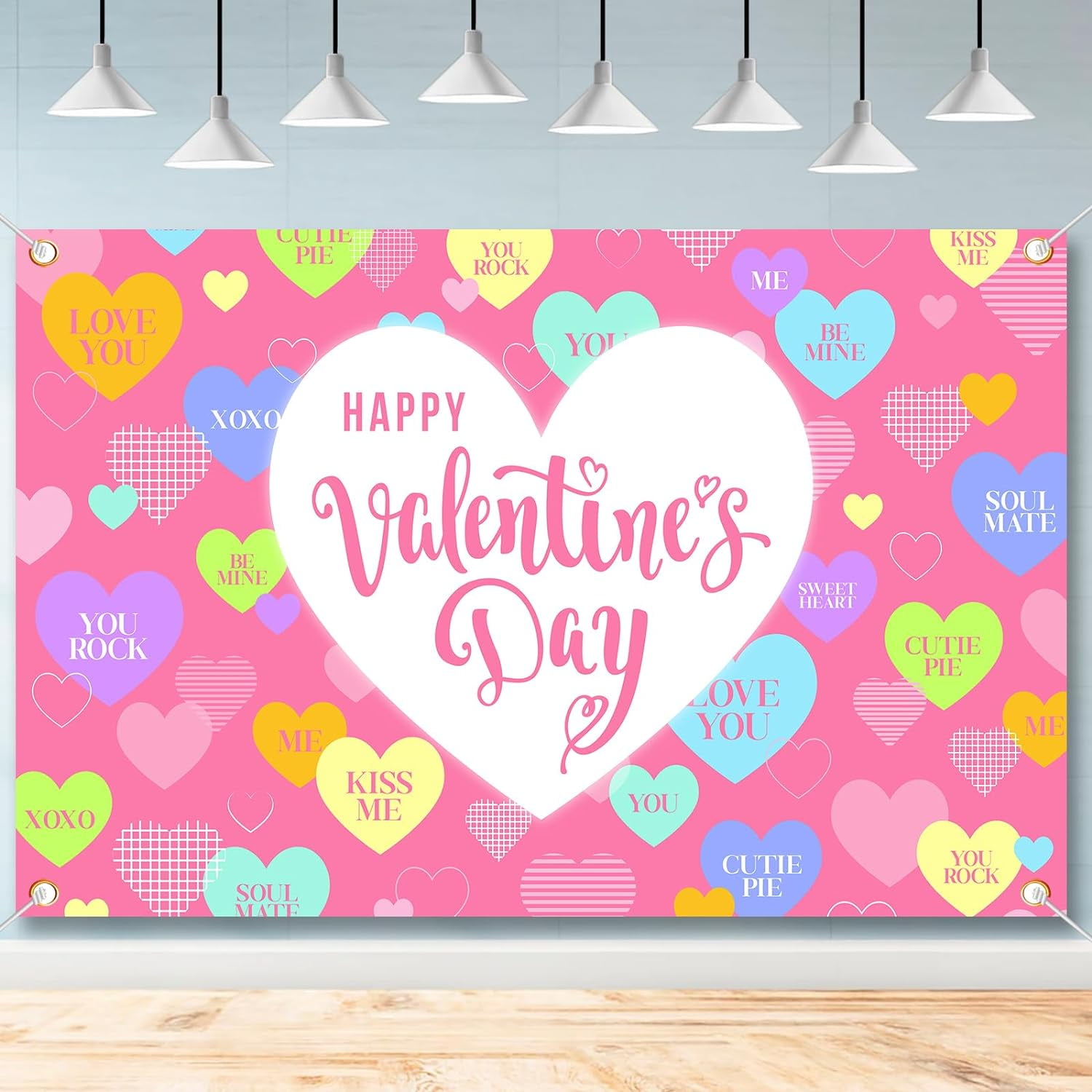 5x3.3ft Happy Valentine's Day Backdrop Banner, Conversation Hearts ...