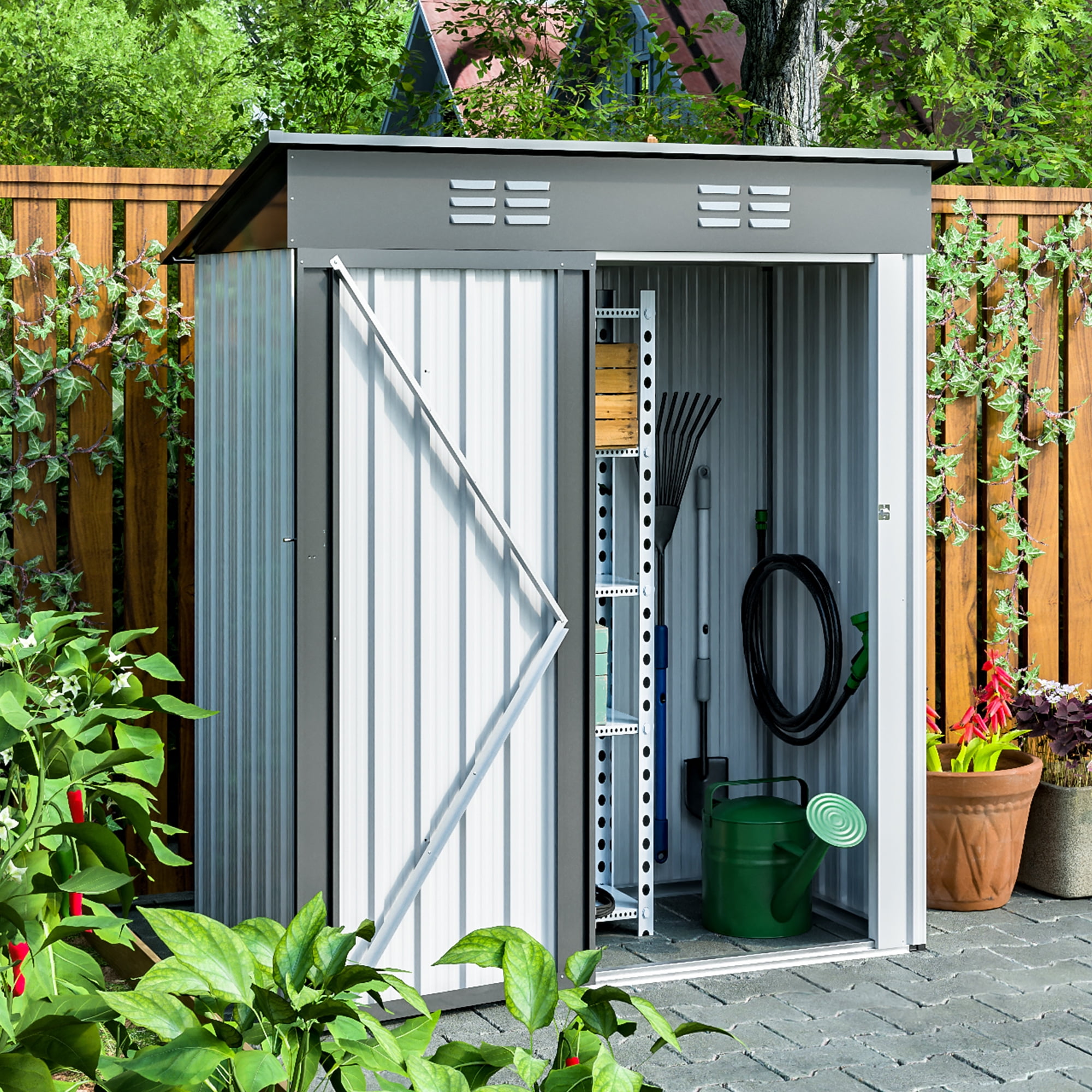 5x3 FT Outdoor Storage Shed, All Weather Metal Tool Sheds Heavy Duty ...