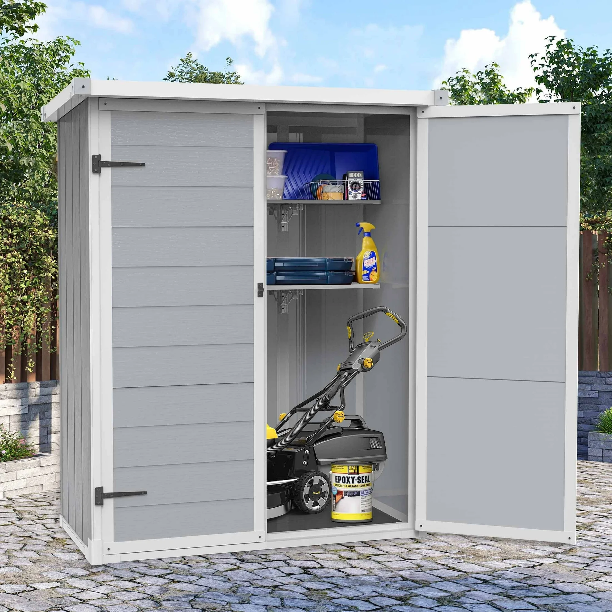 SESSLIFE 5x3 FT Resin Shed, Outdoor Plastic Storage with Floor for ...