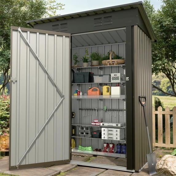 5x3 FT Outdoor Storage Shed, Tool Shed with Sloping Roof and Lockable ...
