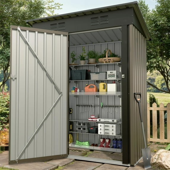 5x3 FT Outdoor Storage Shed, Tool Shed with Sloping Roof and Lockable ...