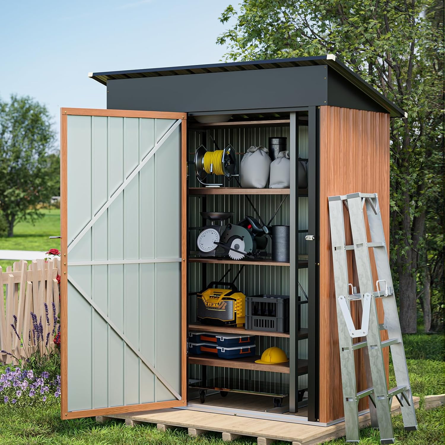 5x3 Ft Storage Shed, Outdoor Metal Shed W/ Floor & Lock, Small Lean To Shed, Compact Vertical ...