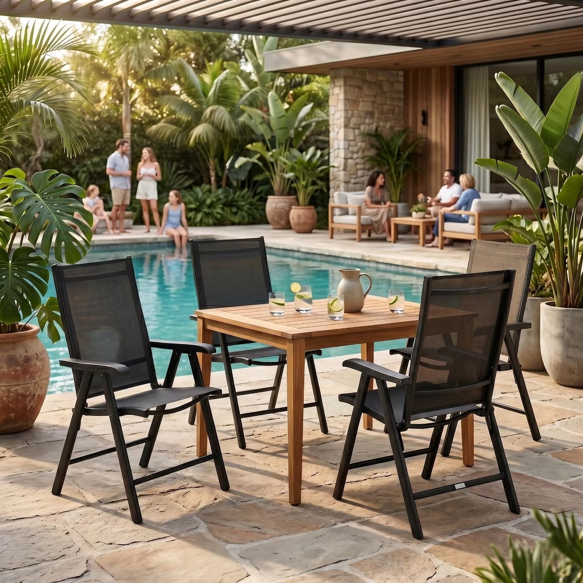 4Pcs Outdoor Patio Dining Chairs, Folding Stackable Garden Lawn Chair ...