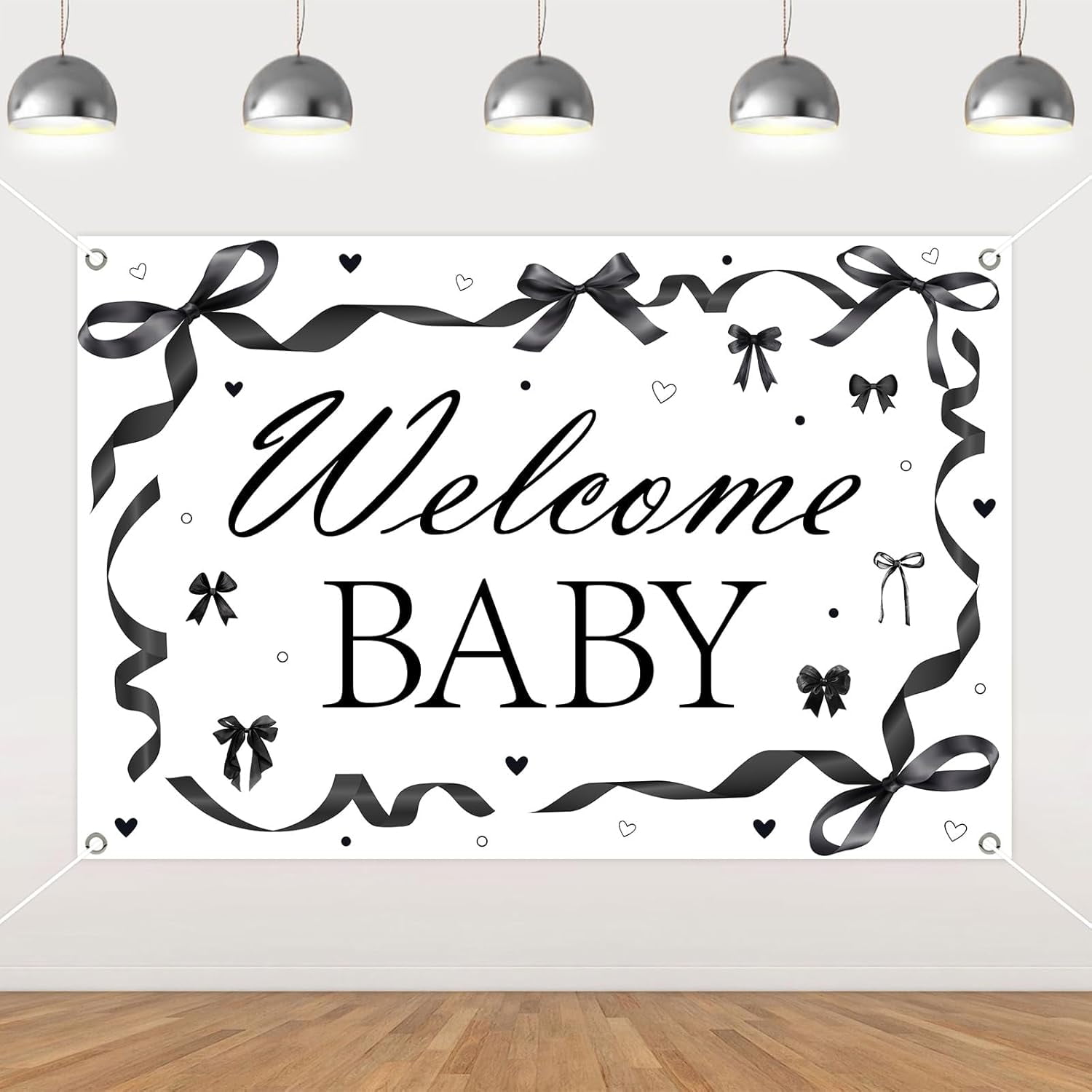 5x3FT Black Bow Baby Shower Decorations, Black Bow Theme Welcome Baby ...