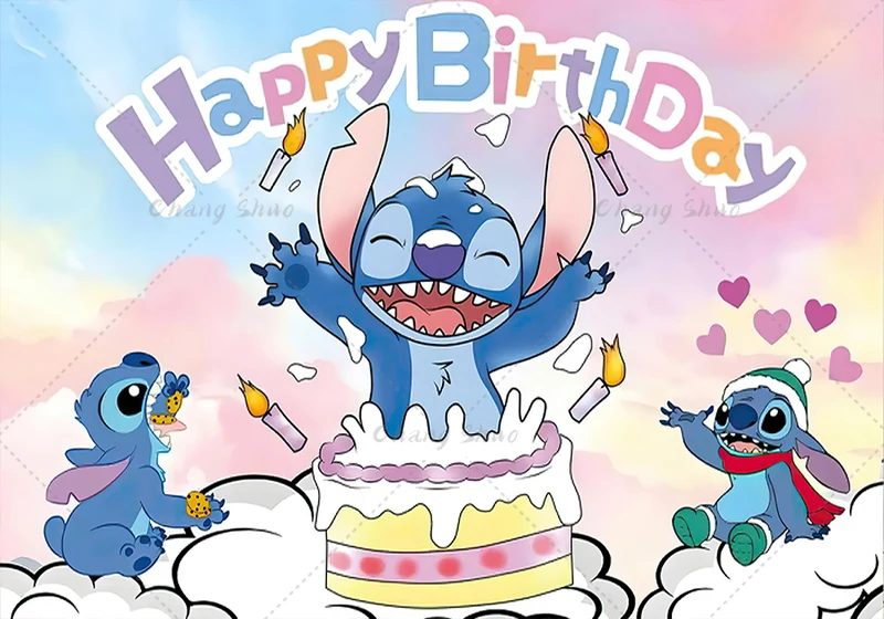 5x3FT Cartoon Stitch Backdrop Banner Baby Shower Children's Birthday ...