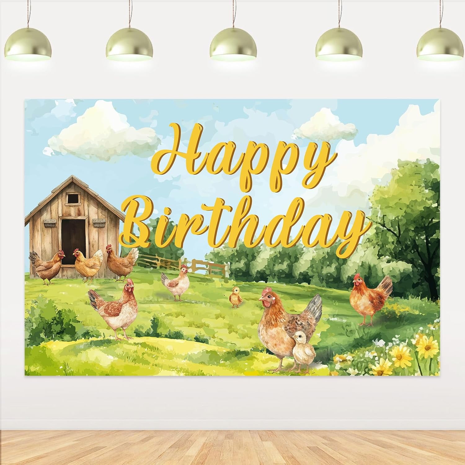 5x3FT Chicken Happy Birthday Backdrop Chick Theme Birthday Party ...