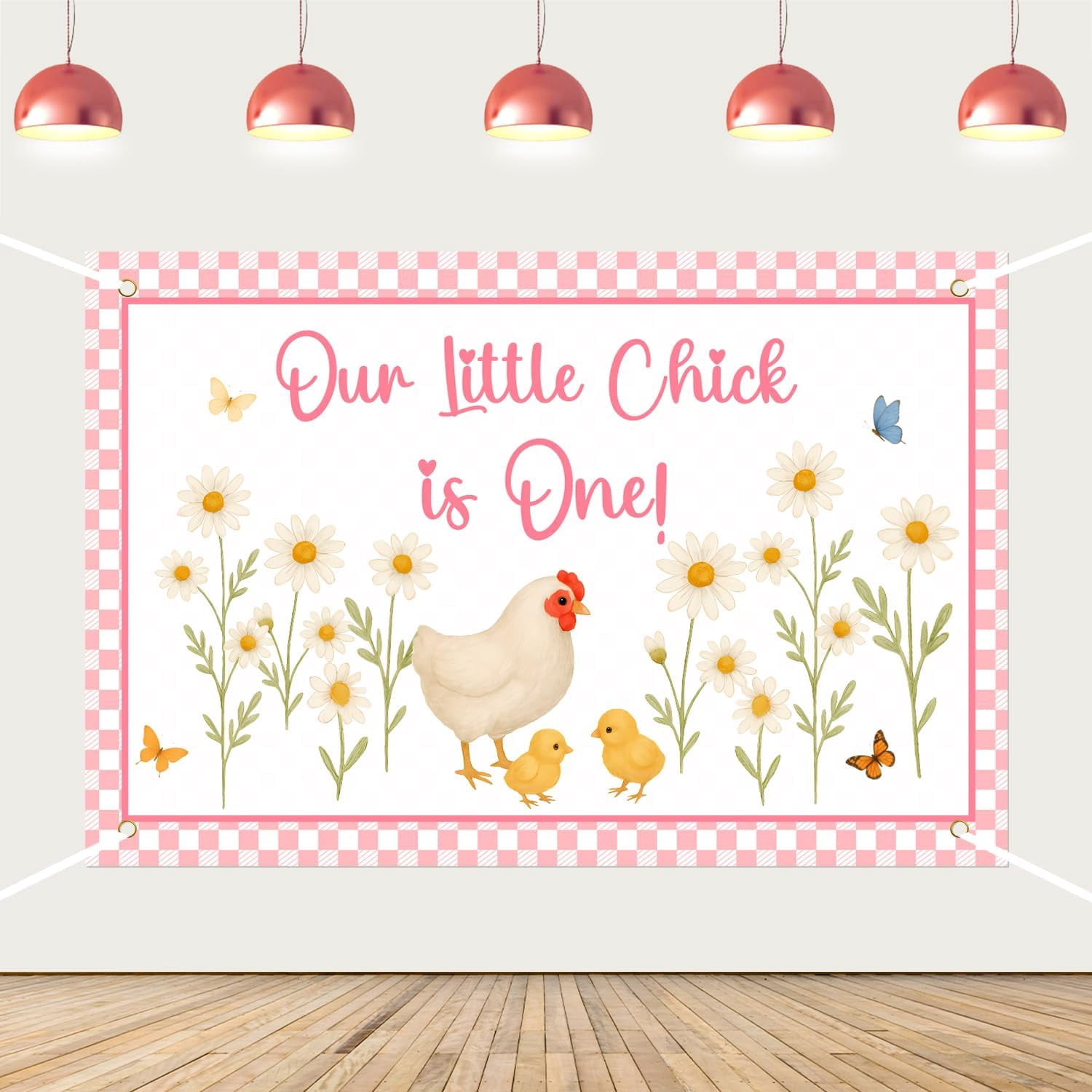 5x3FT Chicken Themed 1st Birthday Backdrop Our Little Chick is One ...