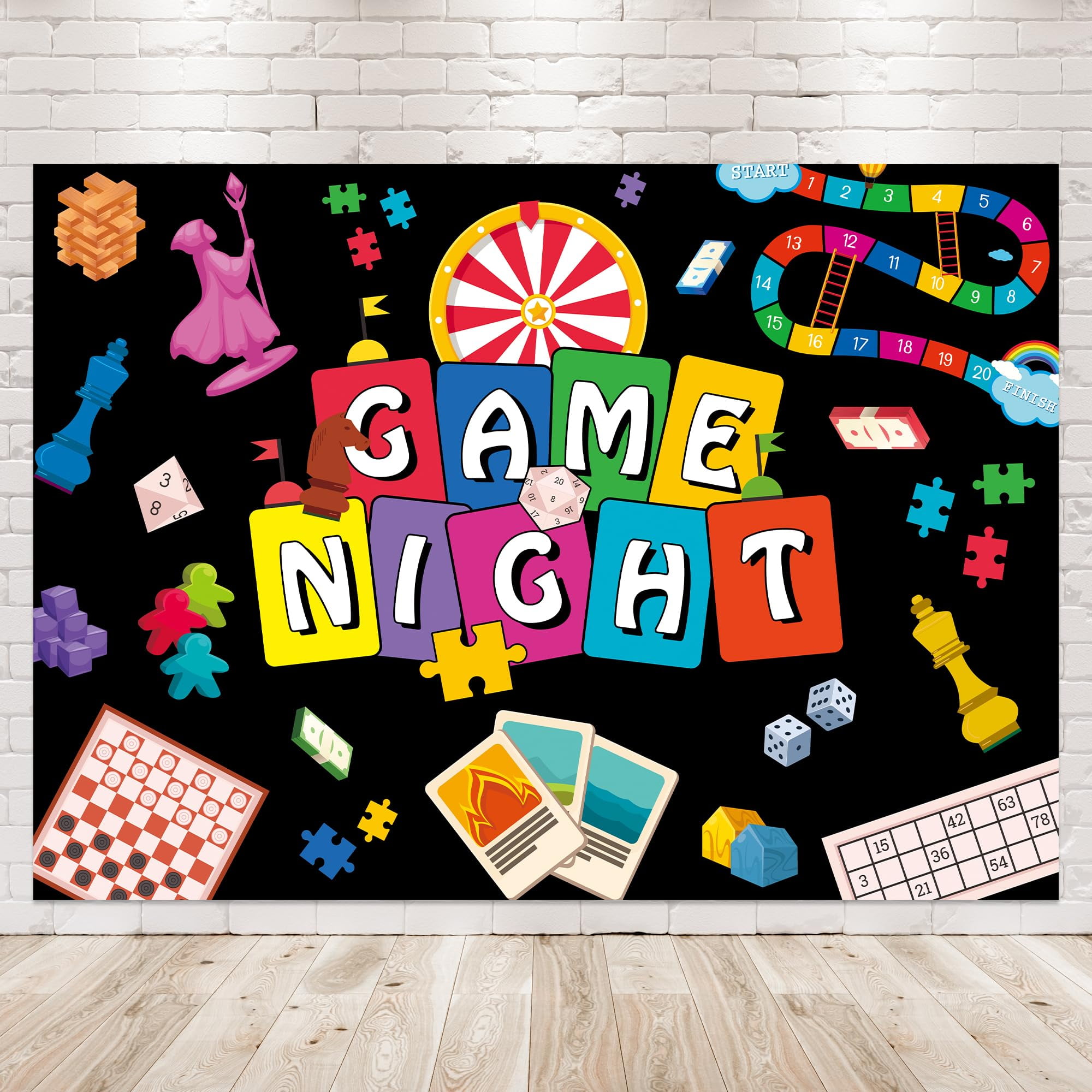 5x3FT Game Night Backdrop Photography Game Party Decorations Chess Card ...