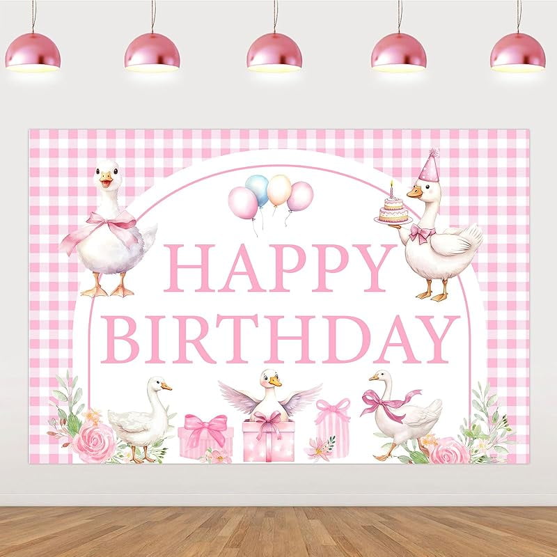 5x3FT Goose Birthday Backdrop Silly Goose Party Decorations Pink Bow ...