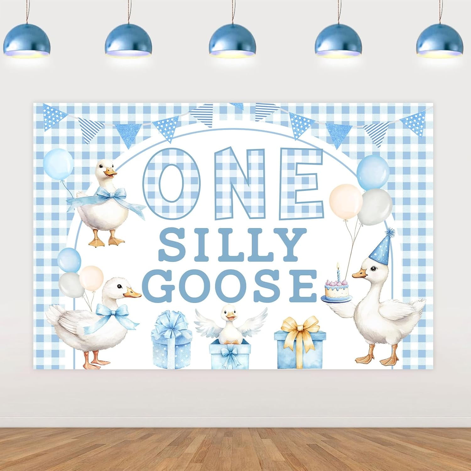 5x3FT Goose First Birthday Decorations for Boy Blue One-Silly-Goose ...