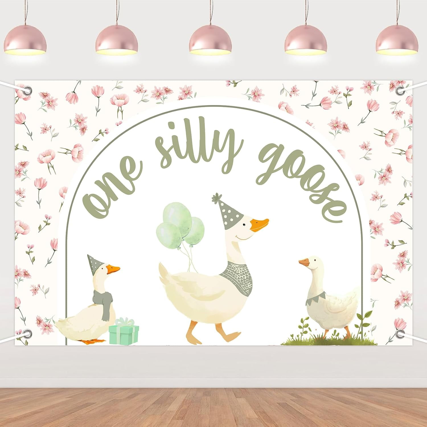5x3FT Goose Theme First Birthday Cute Backdrop Pink Flower One Silly ...