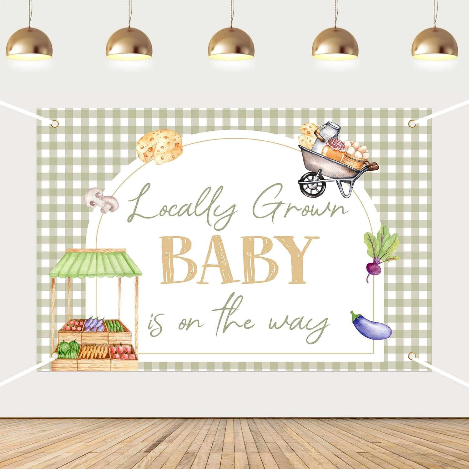 5x3FT Locally Grown Baby Shower Backdrop Locally Grown is Baby on The Way Backdrop Banner Green ...