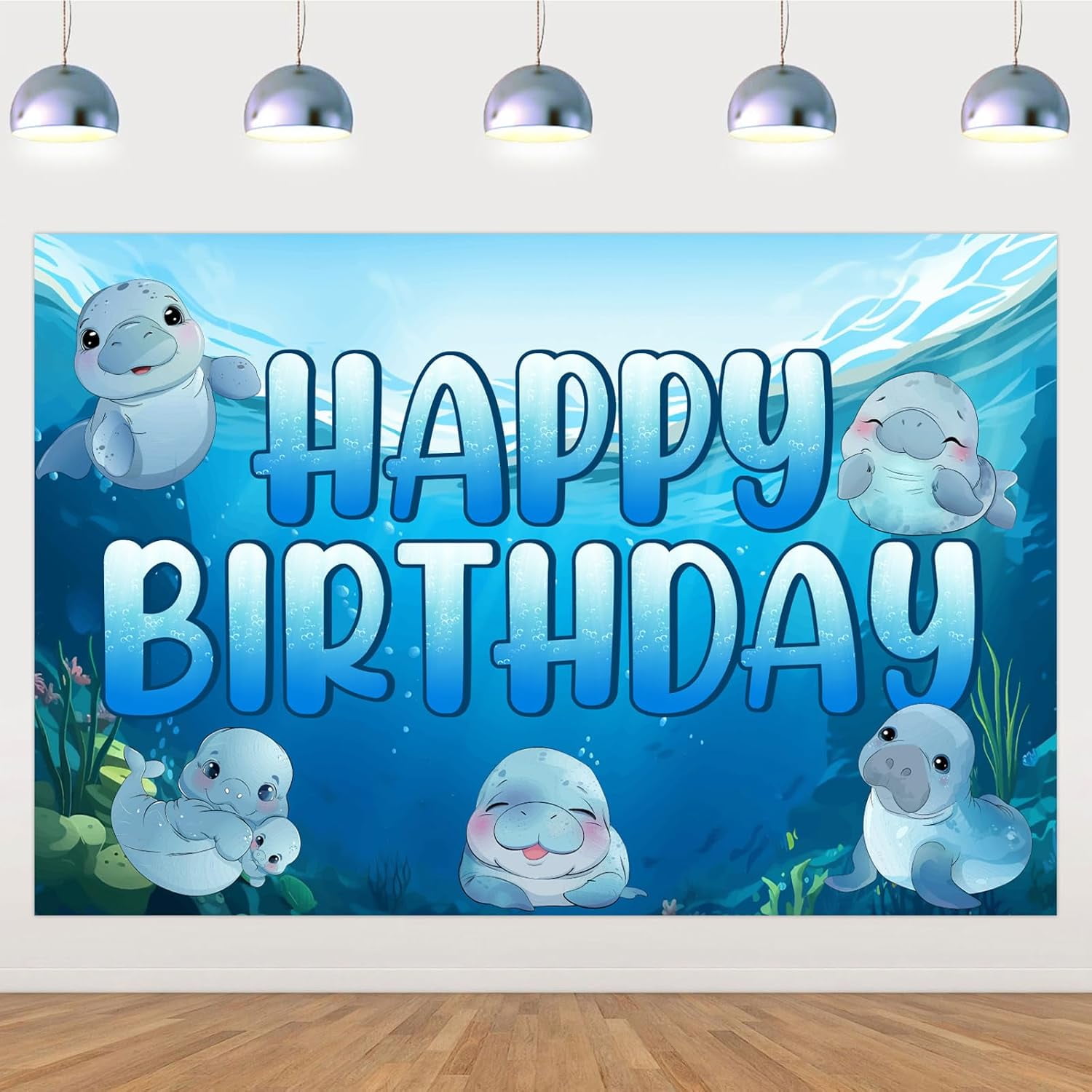 5x3FT Manatee Theme Birthday Party Backdrop Decoration, Manatee Happy ...