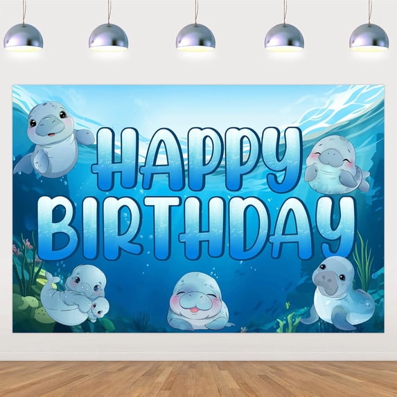 5x3FT Manatee Theme Birthday Party Backdrop Decoration, Manatee Happy ...