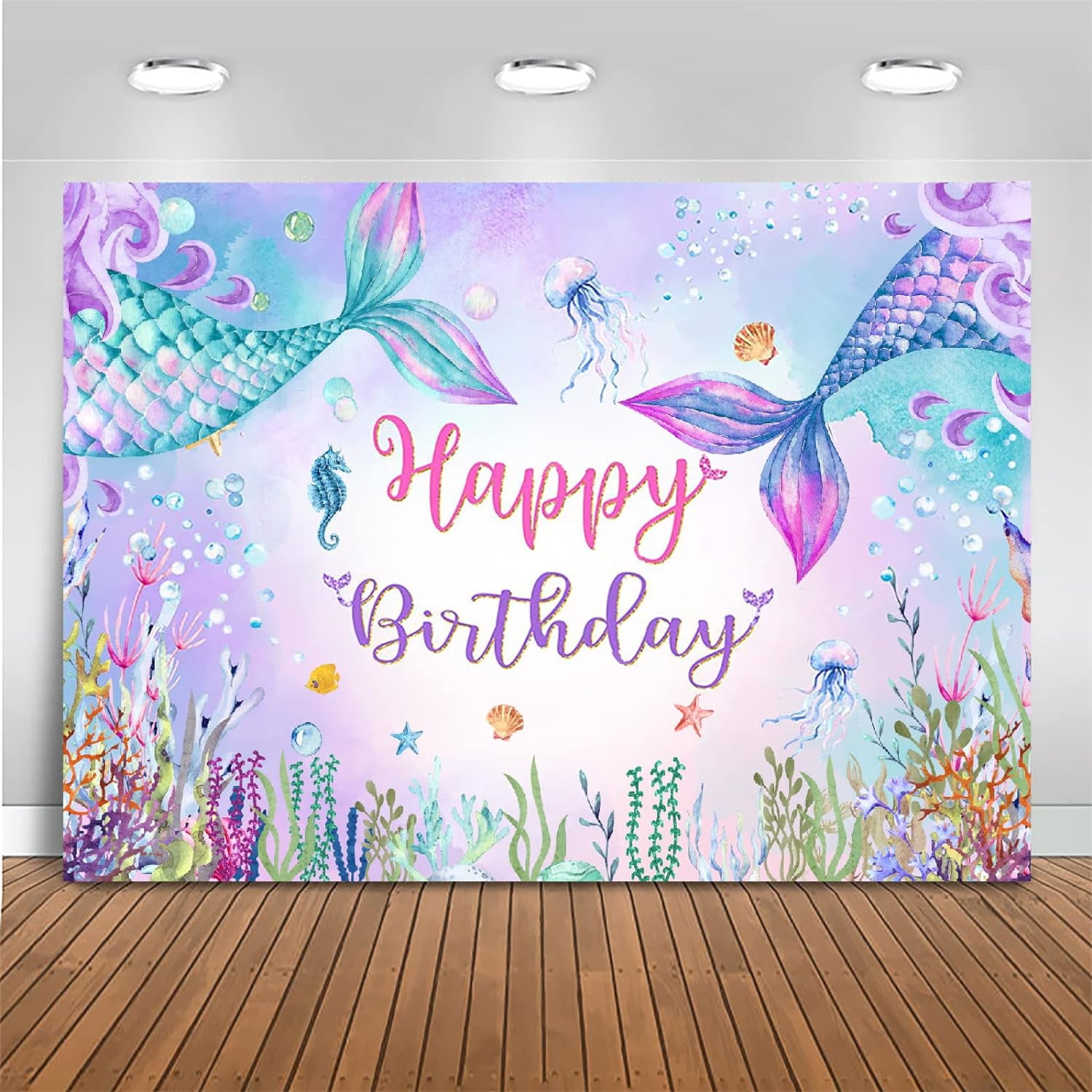 5x3FT Mermaid Birthday Backdrop Under The Sea Birthday Party Decoration ...