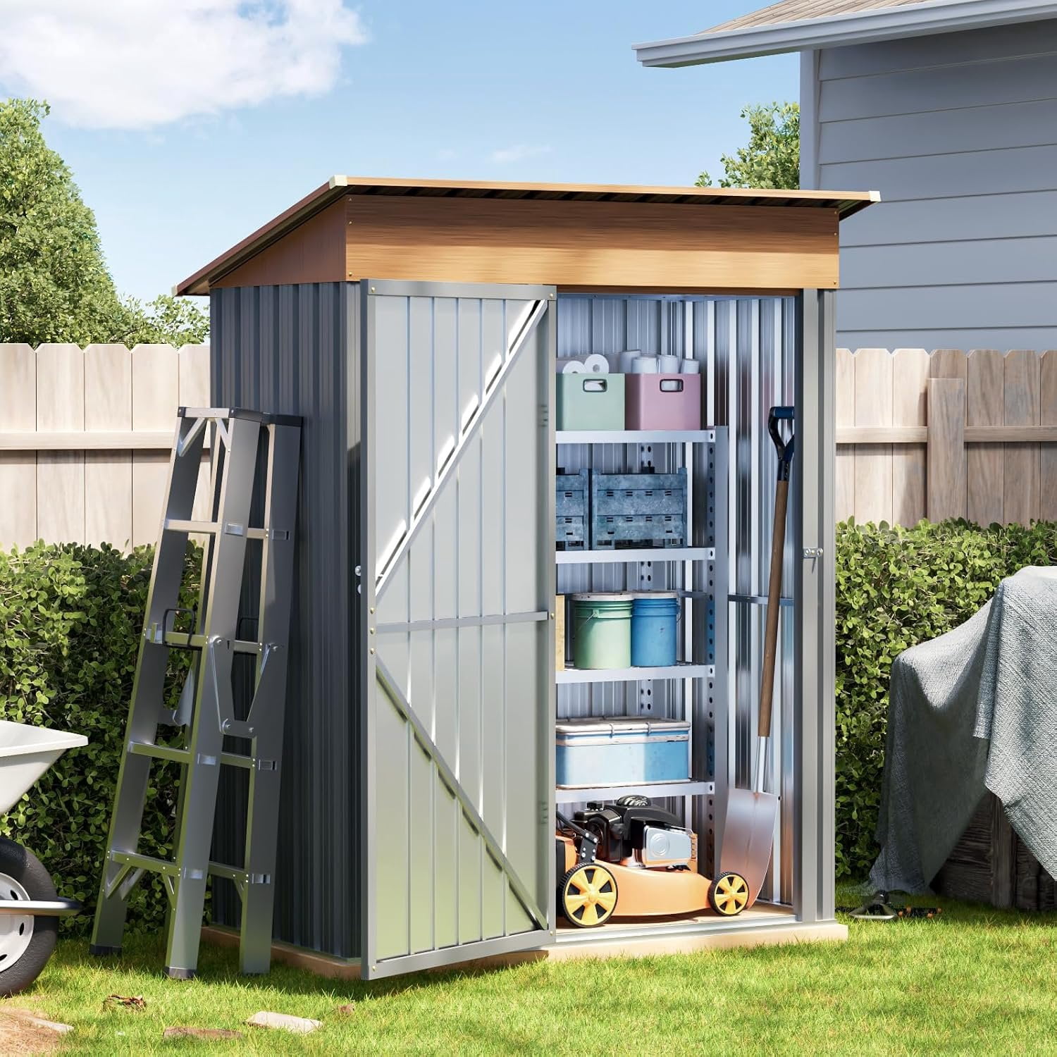 5x3FT Multi- Shed & Outdoor Storage Shed with Floor Frame, Lockable ...
