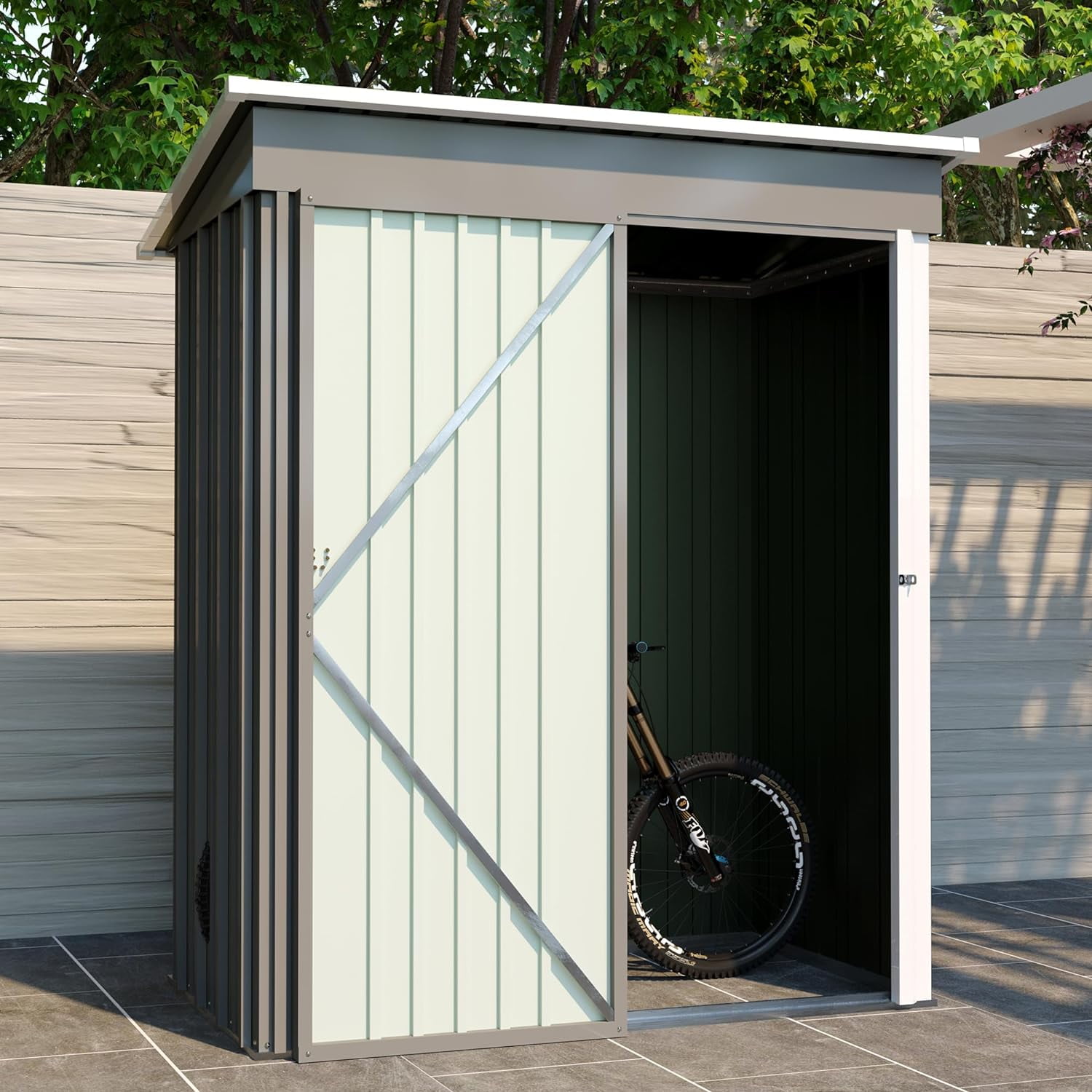 5x3FT Outdoor Metal Shed, Storage Cabinet with Sloping Roof & Lockable ...
