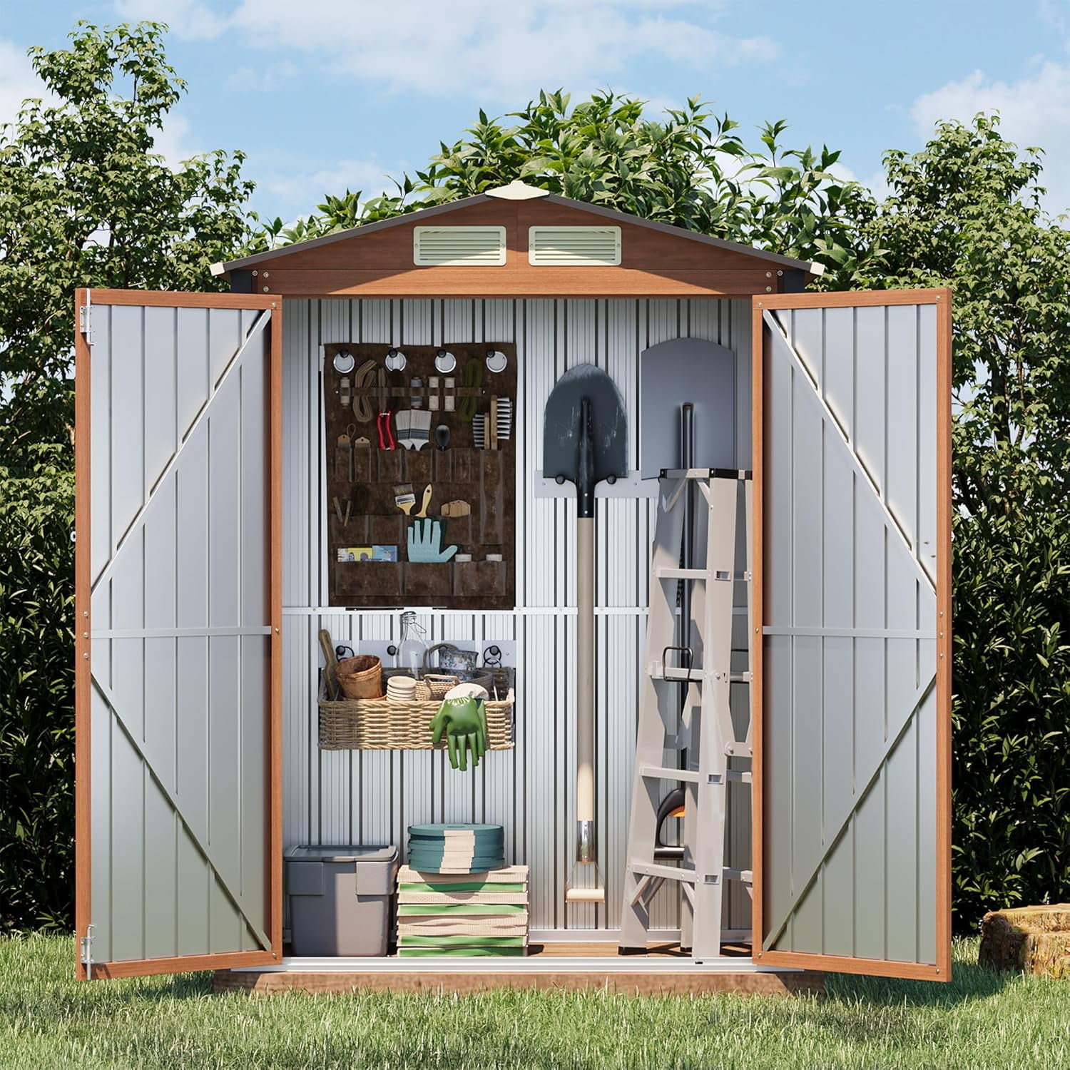 5x3FT Outdoor Storage Shed, Metal Garden Shed with Updated Frame ...