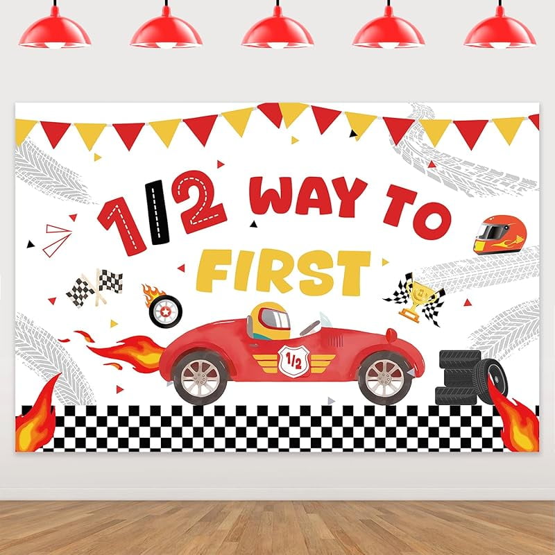 5x3FT Racing Car Themed 1/2 Way to First Backdrop Vintage Car Themed ...