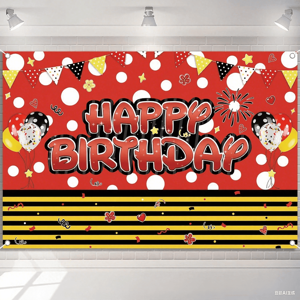 5x3FT Red Mouse Cartoon Birthday Backdrop Happy Birthday Dots ...