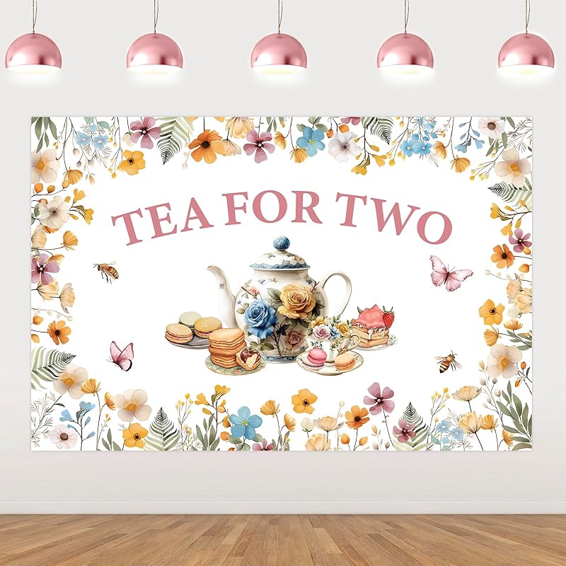 5x3FT Wildflower 2nd Birthday Decorations Girl Tea for Two Wildflower ...