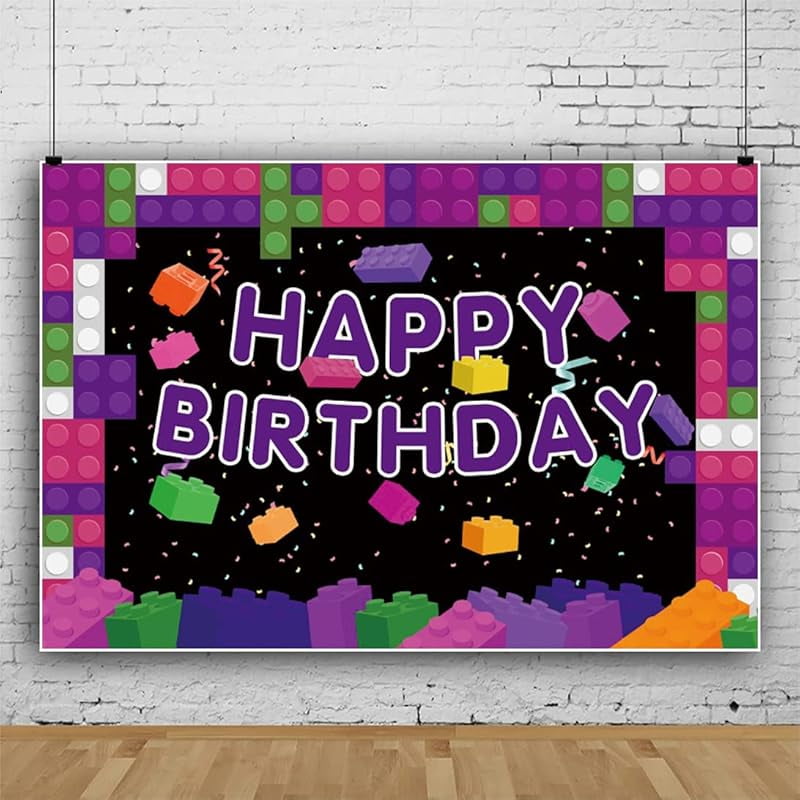 5x3Ft Building Block Theme Birthday Backdrop Colored Building Block ...