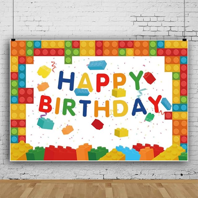 5x3Ft Building Block Theme Birthday Backdrop Colored Building Block ...