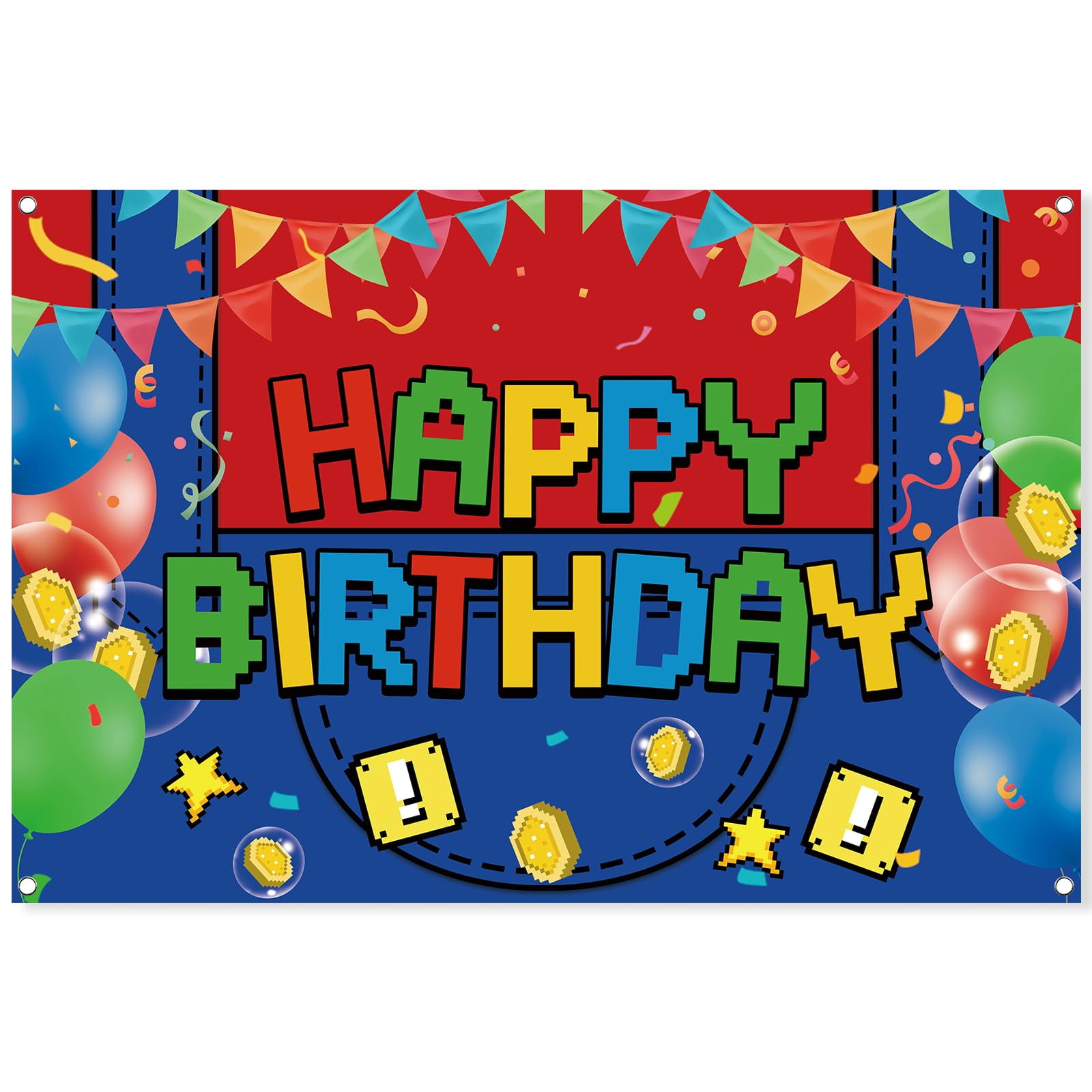 5x3Ft Mario Cartoon Birthday Backdrop Red and White Photography ...