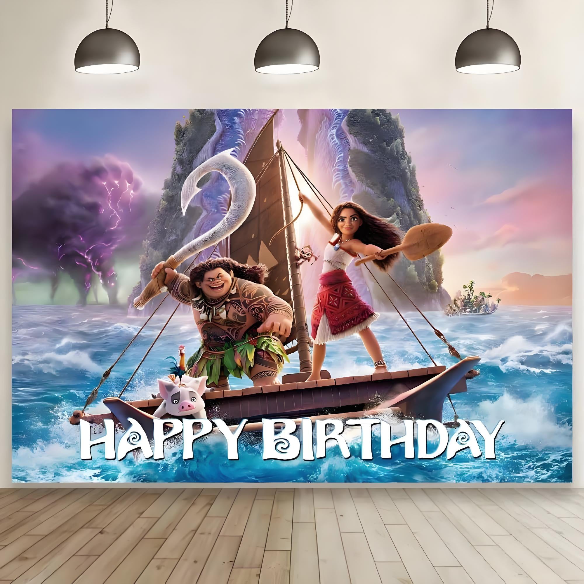 5x3Ft Moana Cartoon Birthday Backdrop Red and White Photography ...