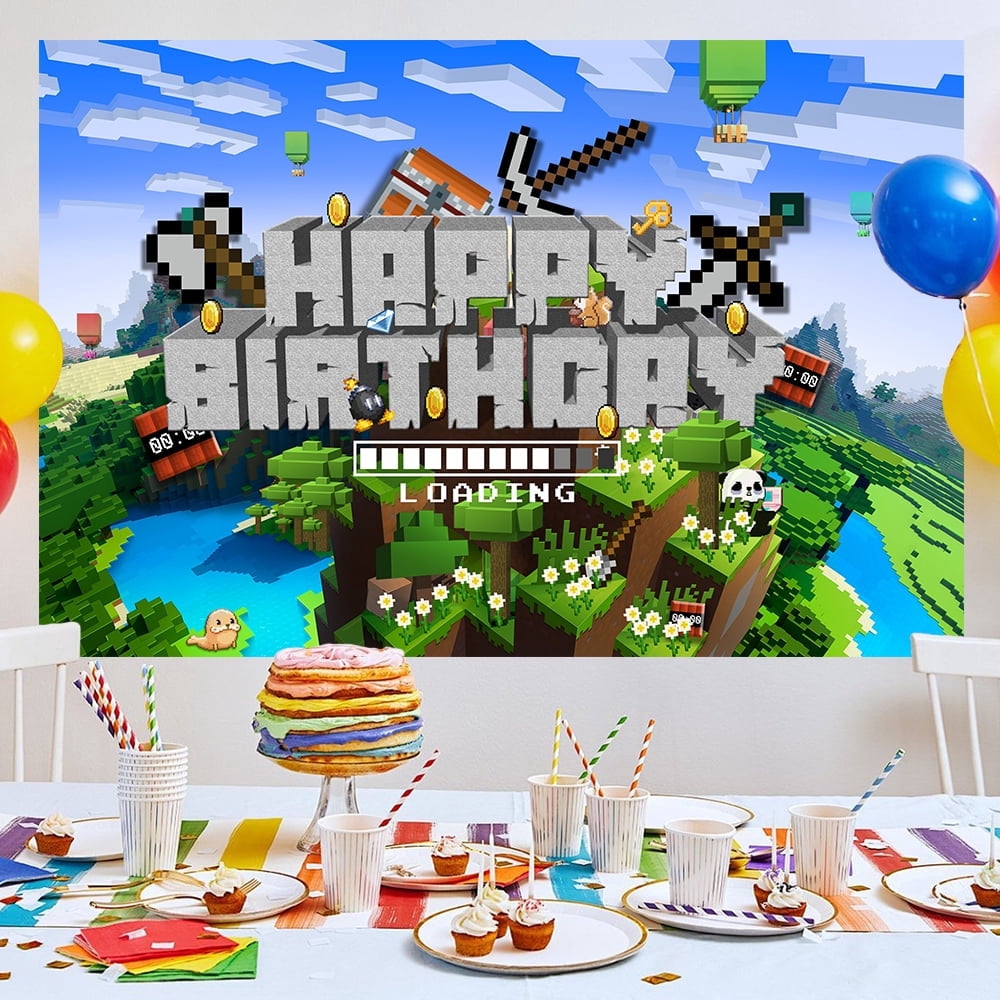 5x3Ft Pixel Theme Party Backdrop, Video Game Party Decorations Large Sandbox Theme Party ...