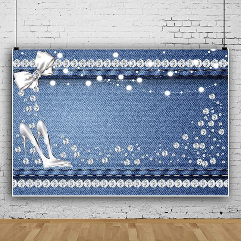 5x3ft Blue Denim and Diamond Backdrop Glitter Diamonds Crystal Heels ...