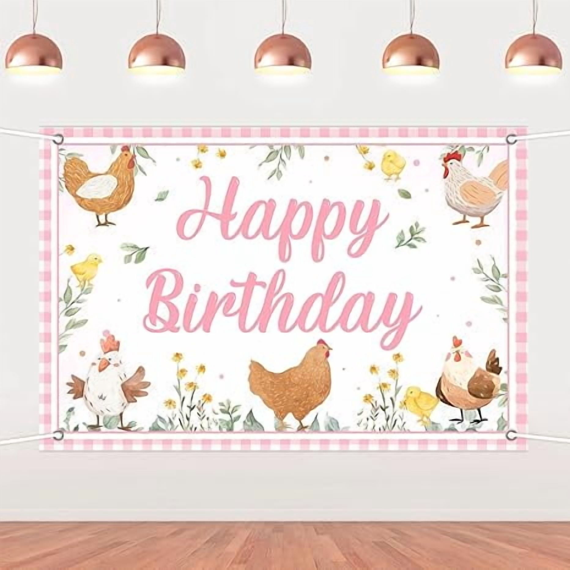 5x3ft Chicken Happy Birthday Backdrop for Girls, Pink Chick Theme ...