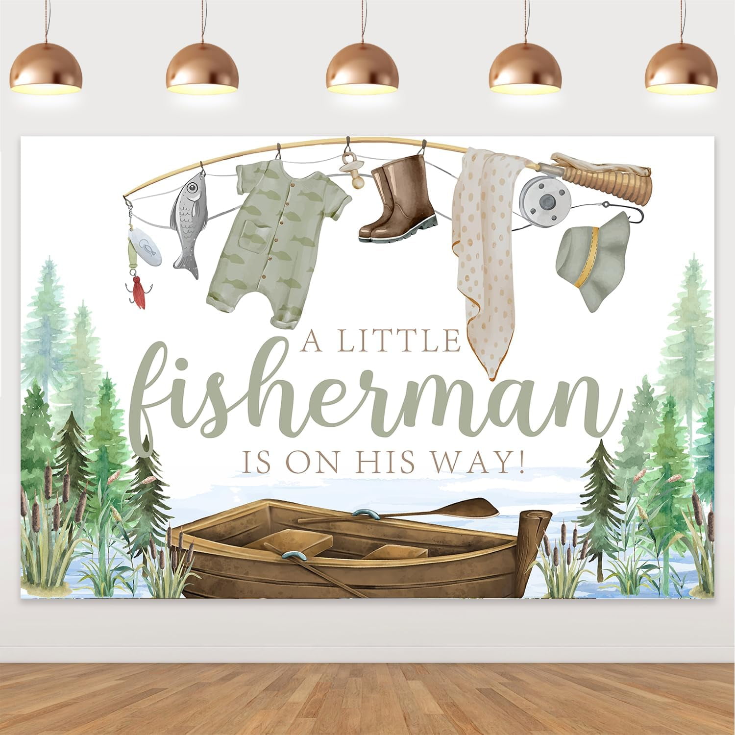 5x3ft Fishing Themed Baby Shower Backdrop a Little Fisherman is on His ...