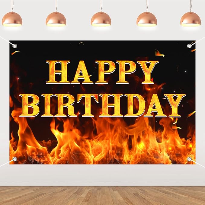 5x3ft Flame Happy Birthday Backdrop, Flame Theme Background Banner ...