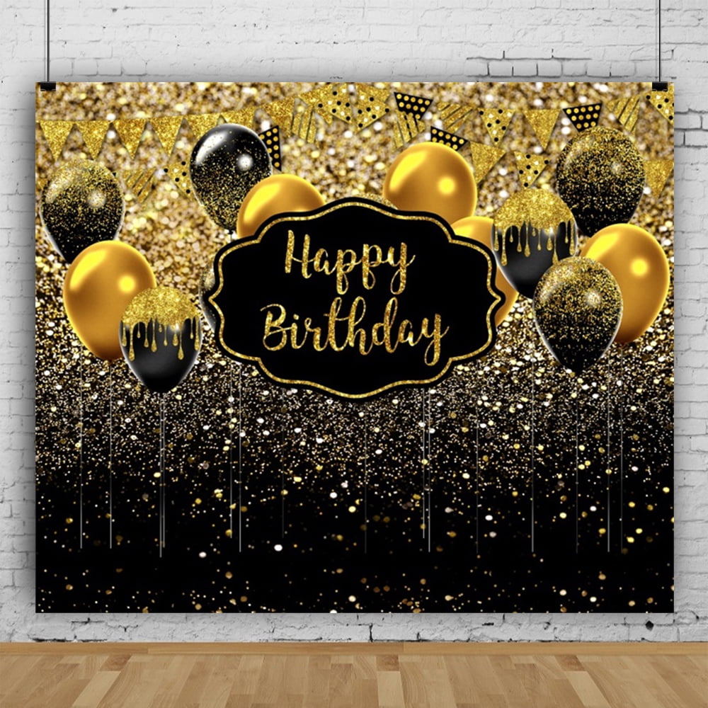 5x3ft Gold Birthday Backdrop,Happy Birthday Photography Background ...