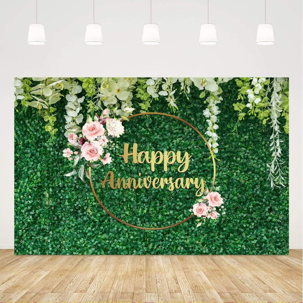 5x3ft Green Grass Wall Floral Happy Anniversary Backdrop for Flower ...