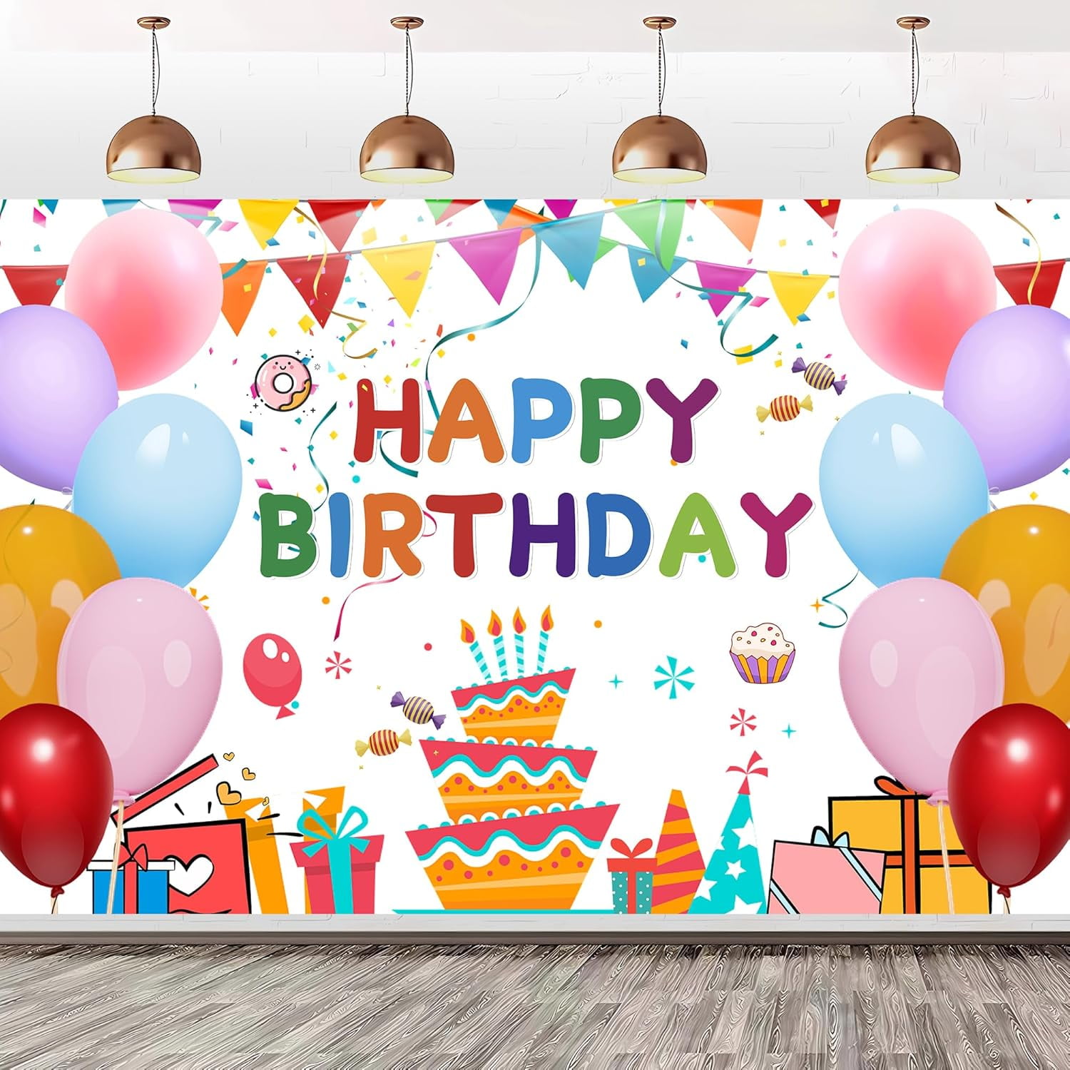 5x3ft Happy Birthday Backdrop Banner Decorations - Colorful Birthdays ...