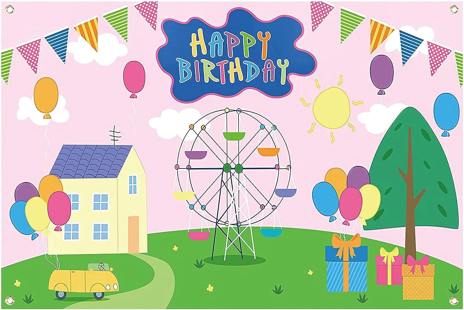 5x3ft Happy Birthday Backdrop for Girl Boy Durable Fabric Pig Theme ...