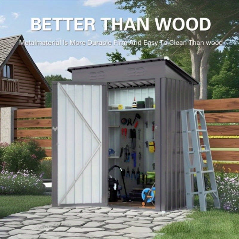 5x3ft Heavy-Duty Metal Outdoor Storage Shed - Pitched Roof, Lockable ...