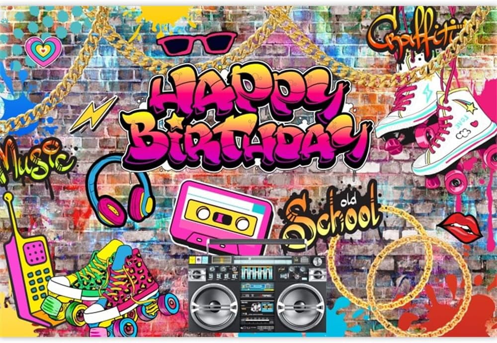 5x3ft Hip Hop Graffiti Colorful Brick Wall Happy Birthday Backdrop ...